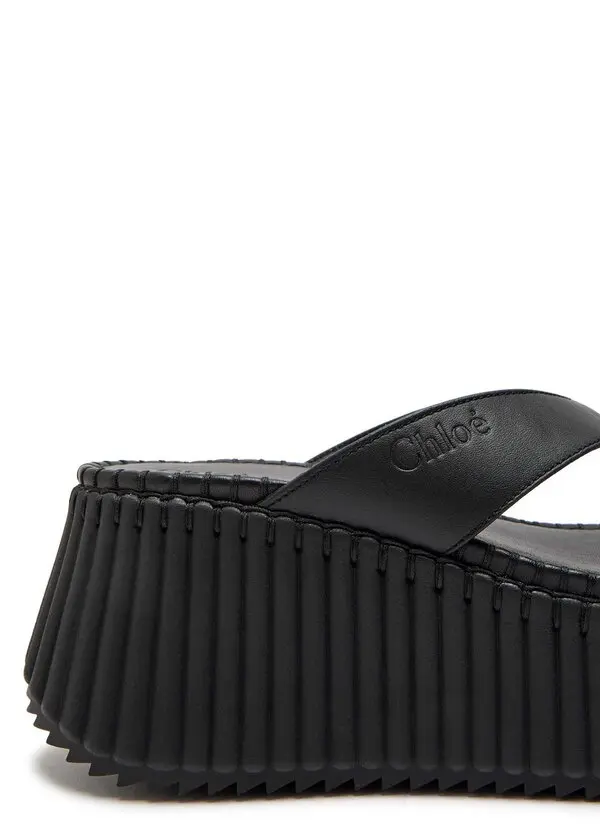Chloé 80mm Leather Wedge Sandals - Black