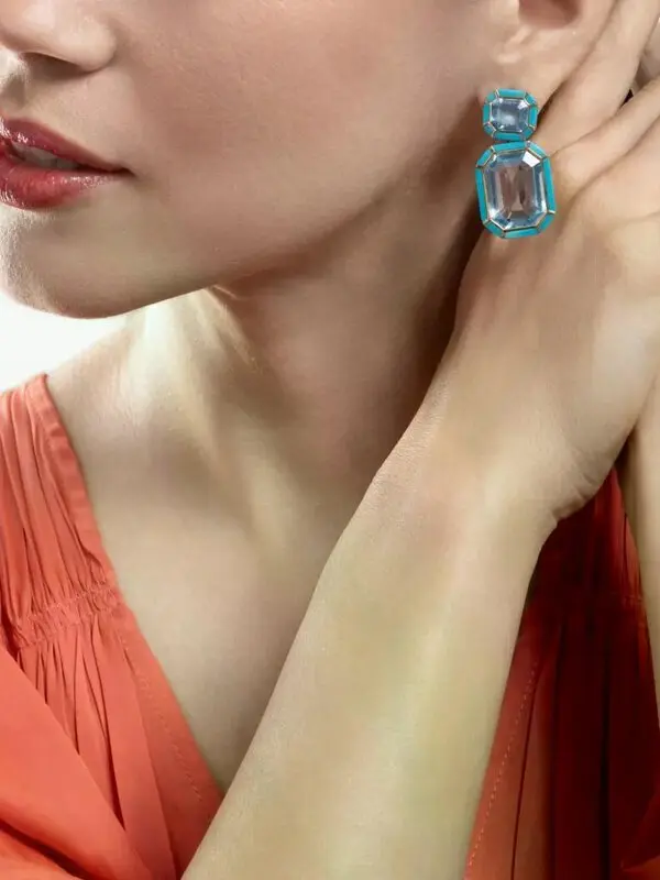 Goshwara Mélange Double-drop Topaz And Turquoise Earrings - Gold