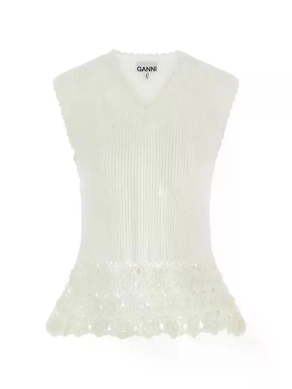 GANNI Crochet Ribbed V-neck Tank Top - Neutrals