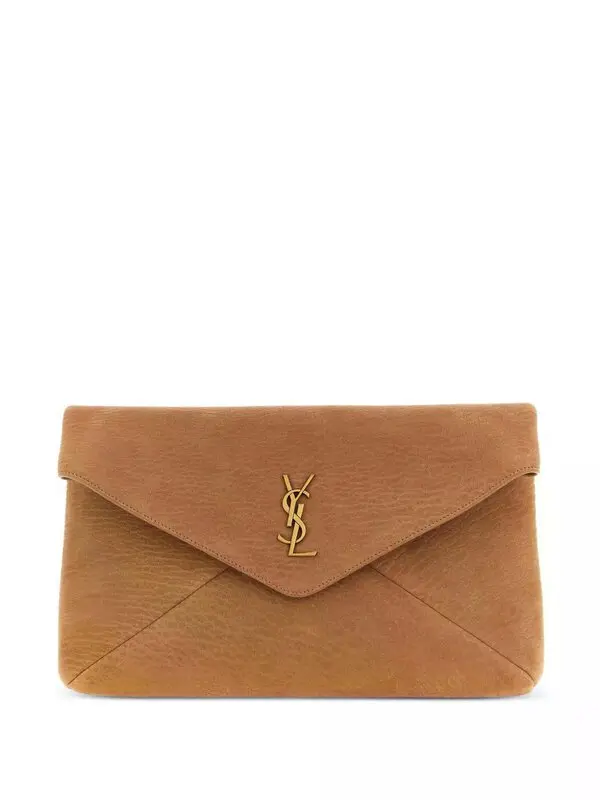 Saint Laurent Cassandre Logo-plaque Clutch - Neutrals