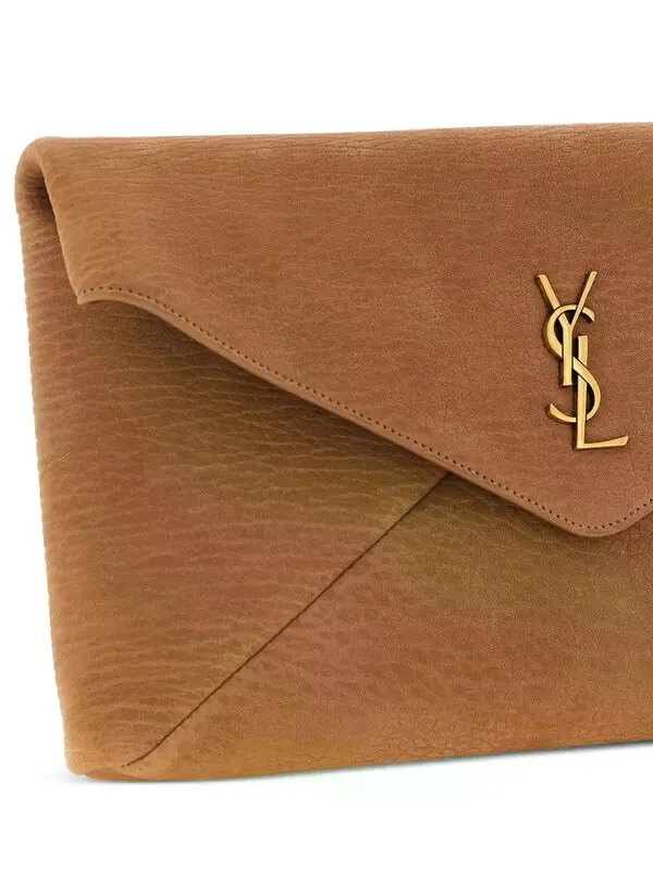 Saint Laurent Cassandre Logo-plaque Clutch - Neutrals