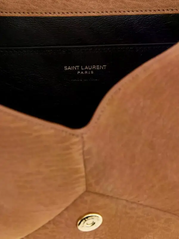 Saint Laurent Cassandre Logo-plaque Clutch - Neutrals