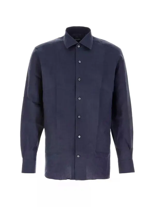 Zegna Button-up Linen Shirt - Blue
