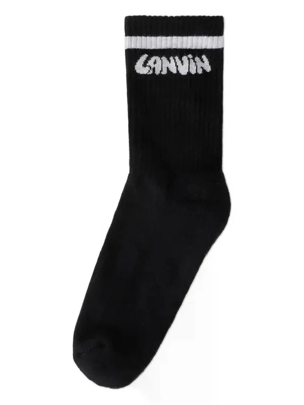 LANVIN Logo-detail Stripe Socks - Black