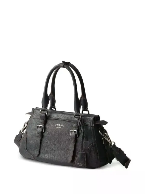 Prada Large Textured Leather Tote Bag - Black