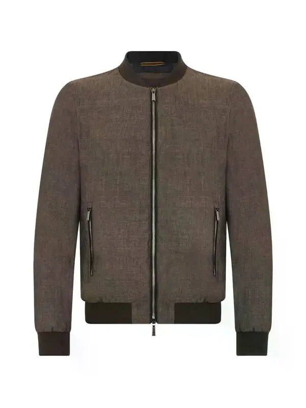 MOORER Ribbed Bomber Jacket - Brown