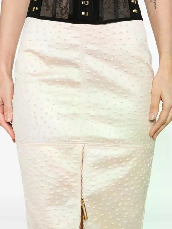 Elisabetta Franchi High Waist Taffeta Ostrich Print Pencil Skirt