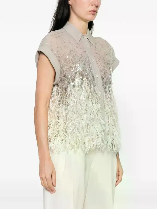 Brunello Cucinelli Sequin Embellished Fringed Shirt - Neutrals