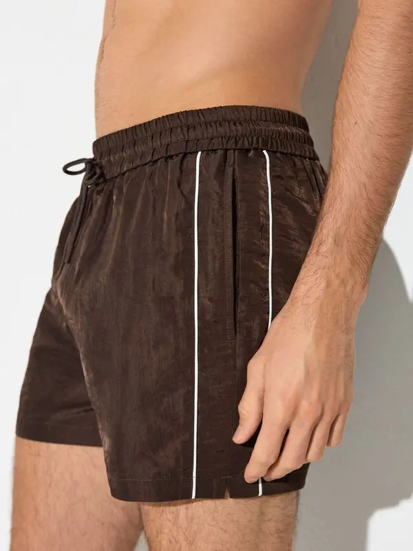 REISS Piped Drawstring Swim Shorts - Chocolate Brown
