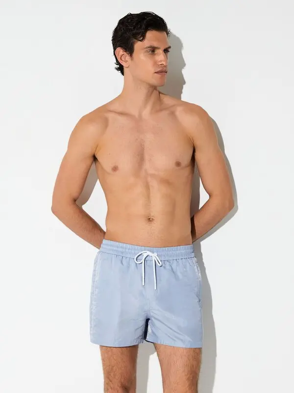 REISS Piped Drawstring Swim Shorts - Soft Blue