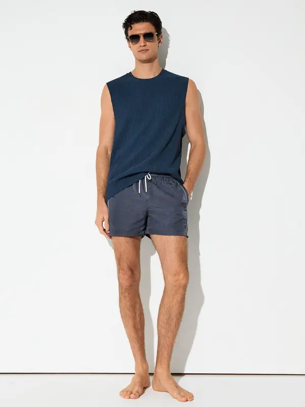 REISS Piped Drawstring Swim Shorts - Steel Blue