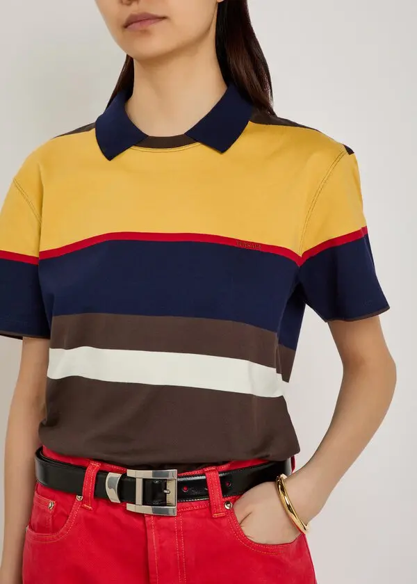 Versace Logo-embroidered Striped Polo T-shirt