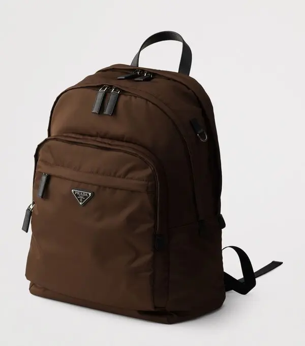 Prada Re-nylon And Saffiano Leather Backpack - Brown