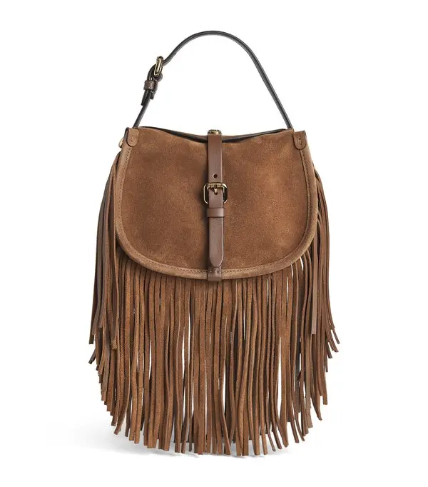 Etro Suede Fringe Pony Shoulder Bag - Brown