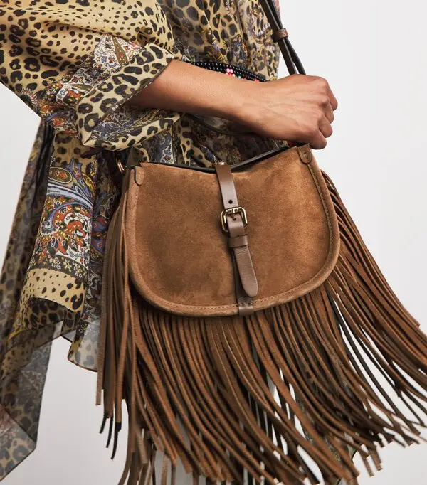 Etro Suede Fringe Pony Shoulder Bag - Brown