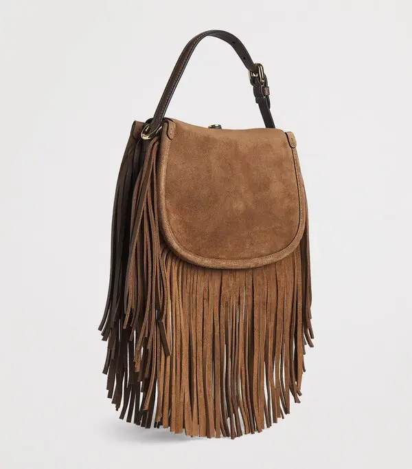 Etro Suede Fringe Pony Shoulder Bag - Brown