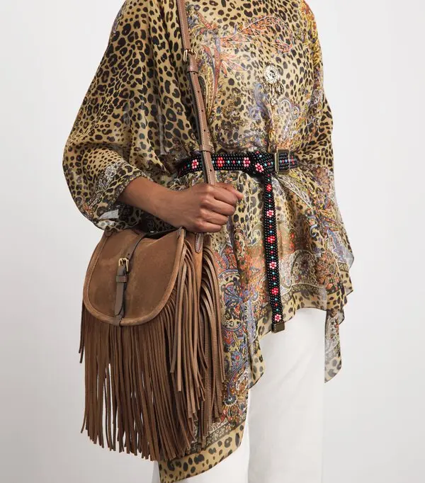 Etro Suede Fringe Pony Shoulder Bag - Brown