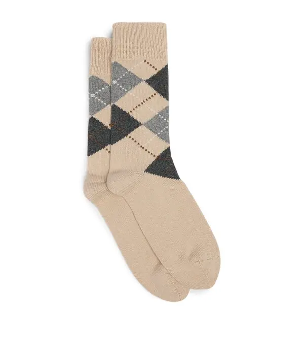 Dunhill Cashmere-cotton Argyle Socks - Grey