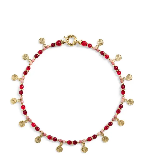 Rixo Gold-plated Beaded Tala Necklace - Burgundy