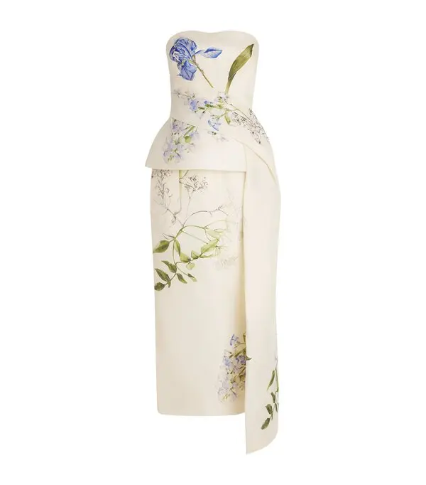 Monique Lhuillier Silk Floral Peplum Gown - Ivory