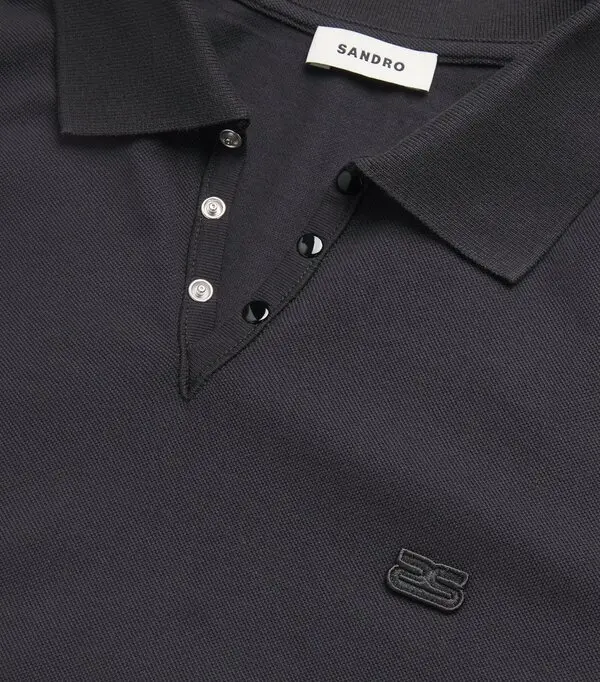 Sandro Cotton Logo Polo Shirt - Black