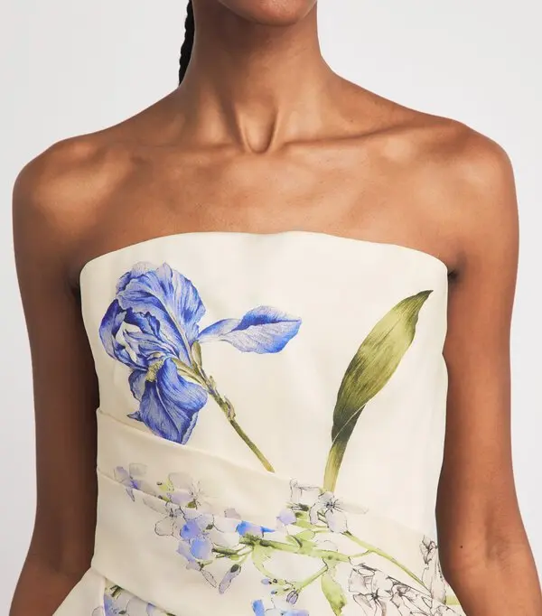 Monique Lhuillier Silk Floral Peplum Gown