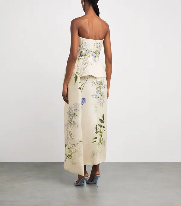 Monique Lhuillier Silk Floral Peplum Gown