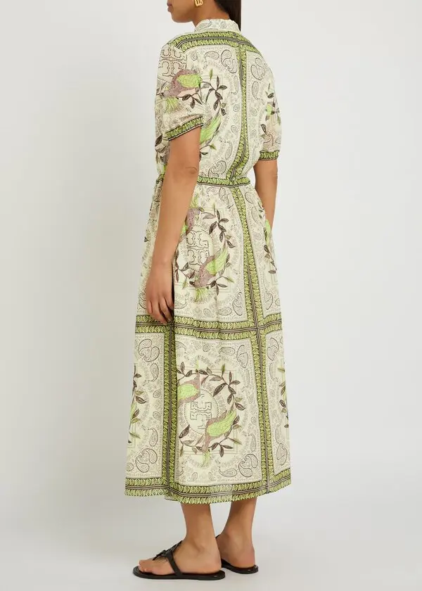 Tory Burch Printed Silk And Cotton-blend Midi Shirt Dress - Mint