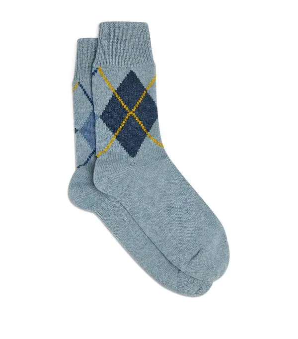 Dunhill Cashmere-cotton Argyle Socks - Blue