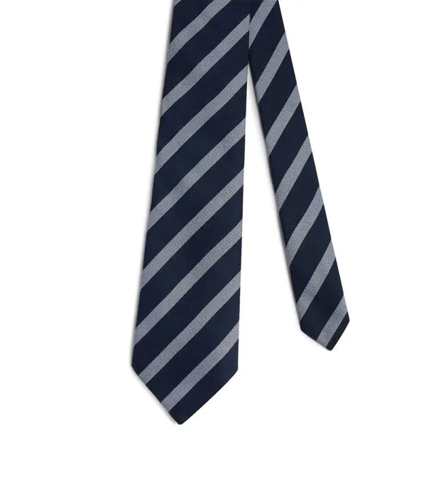 Dunhill Wool-mulberry Silk Stripe Tie - Navy
