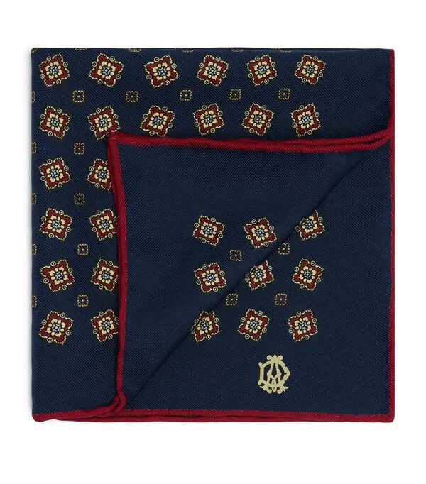 Dunhill Mulberry Silk Rose Pocket Square - Red