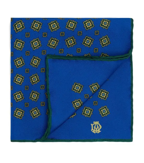 Dunhill Mulberry Silk Scattered Medallion Pocket Square - Blue