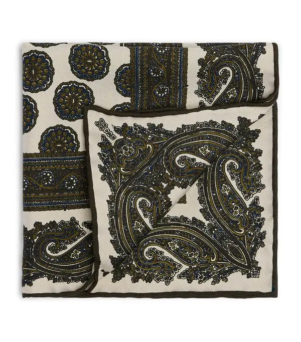 Dunhill Mulberry Silk Floral Medallion Pocket Square - Beige
