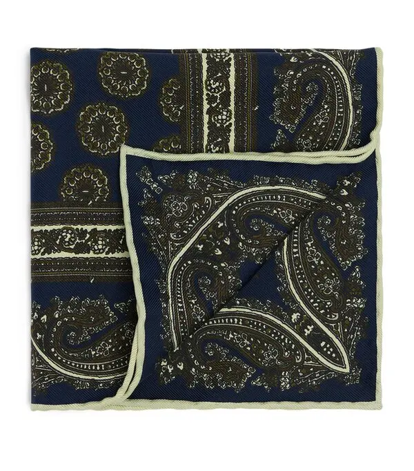 Dunhill Mulberry Silk Floral Medallion Pocket Square - Navy