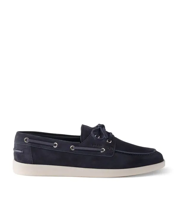 Prada Suede Boat Shoes - Blue