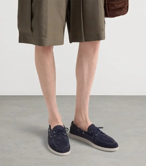 Prada Suede Boat Shoes - Blue