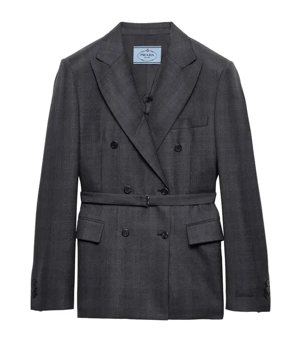Prada Wool Check Double-breasted Blazer