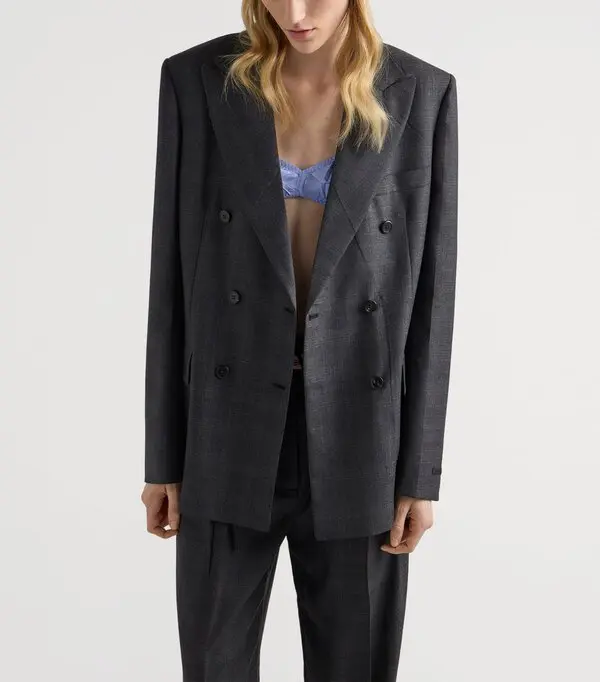 Prada Wool Check Double-breasted Blazer