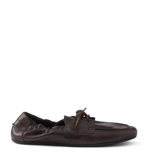 Prada Antiqued Leather Shuffle Loafers - Brown