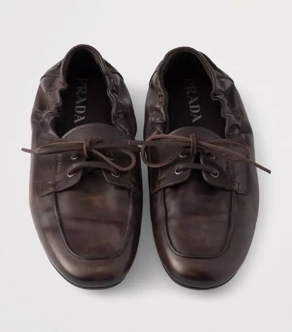 Prada Antiqued Leather Shuffle Loafers - Brown