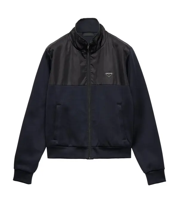 Prada Cotton-blend Fleece Bomber Jacket - Blue