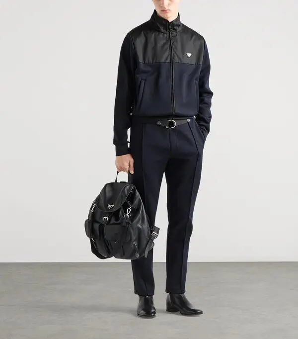 Prada Cotton-blend Fleece Bomber Jacket - Blue