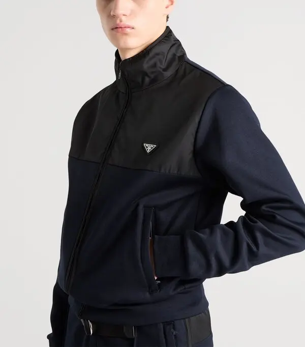 Prada Cotton-blend Fleece Bomber Jacket - Blue