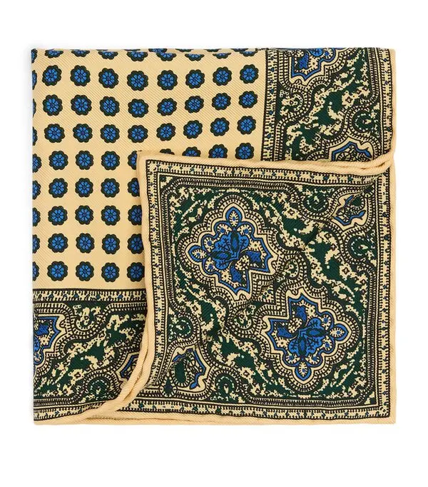 Dunhill Mulberry Silk Printed Pocket Square - Beige