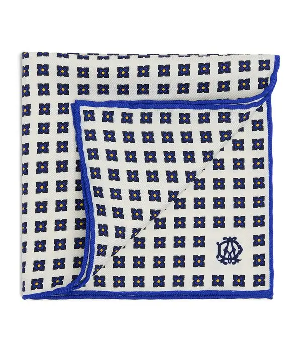 Dunhill Mulberry Silk Geometric Flower Medallion Pocket Square - Ivory