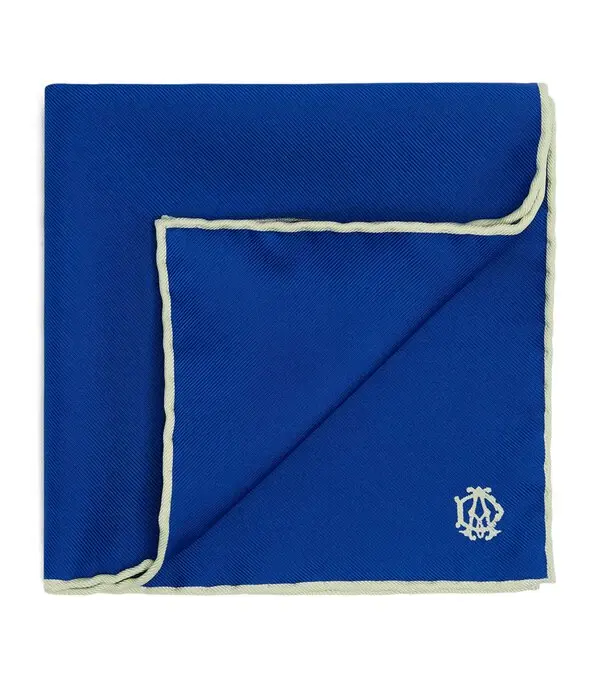 Dunhill Mulberry Silk Cypher Logo Pocket Square - Blue