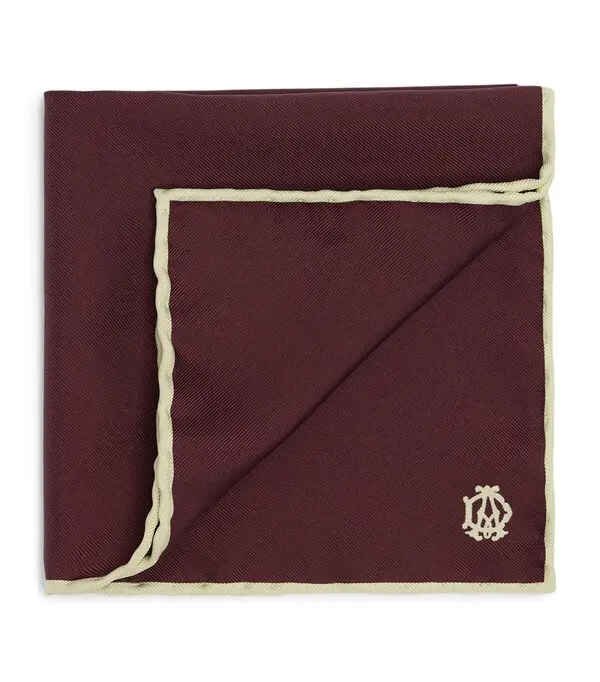 Dunhill Mulberry Silk Cypher Logo Pocket Square - Burgundy