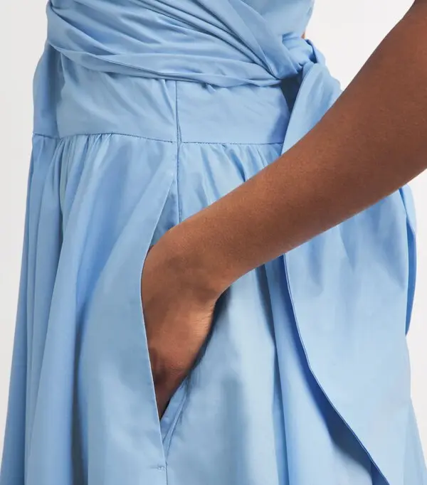 PATOU Organic Cotton Draped Sleeveless Midi Dress - Blue