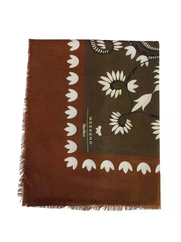 Max Mara Educata Floral-print Fringed Scarf - Brown