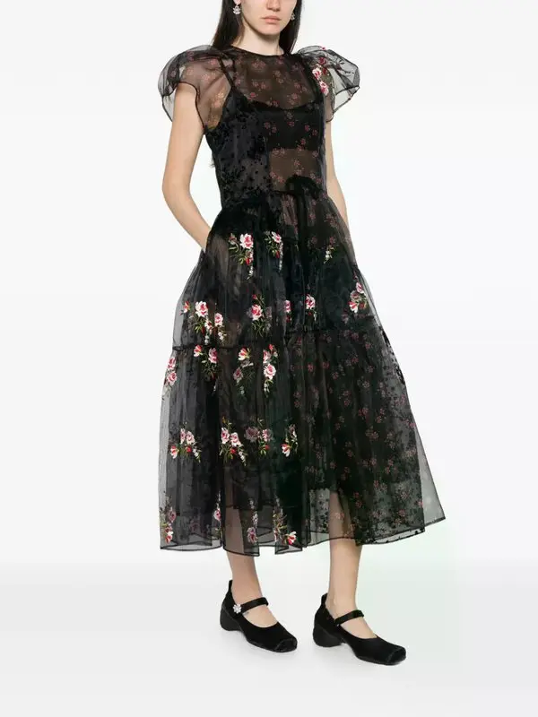 Simone Rocha Puff-sleeve Patchwork Dress - Black